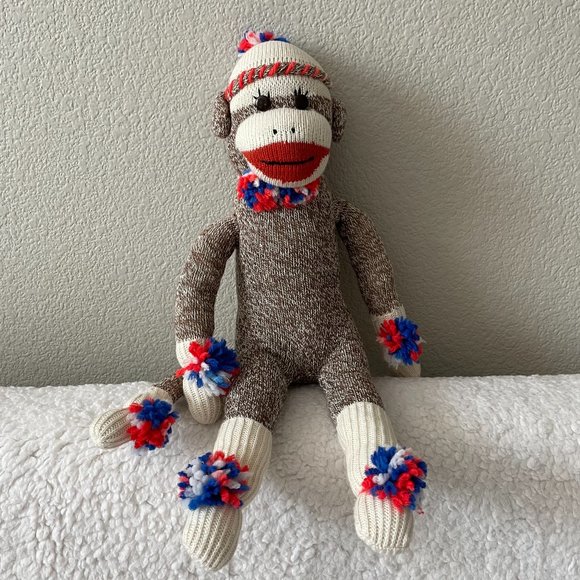 Toys | Collectors Knit Sock Monkey Stuffed Toy With Tricolor Pompons 18 ...